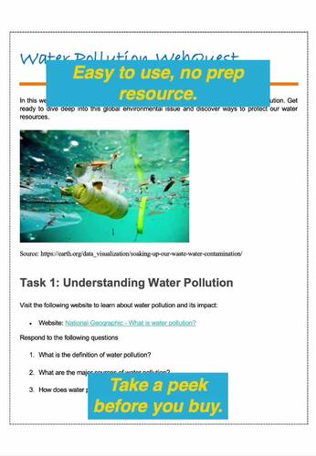 Water Pollution WebQuest | No-Prep Environmental Science Lesson:Causes ...