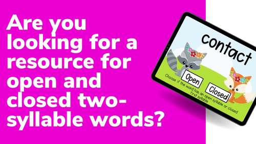 Open and Closed Two-Syllable Words Boom Cards by Fiddleheads | TPT