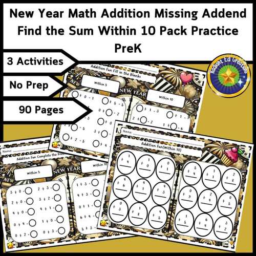 New Year Math Addition Missing Addend Find the Sum Within 10 Pack ...