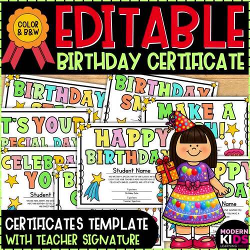 Happy Birthday Certificate - Print & Editable Teacher Signature ...