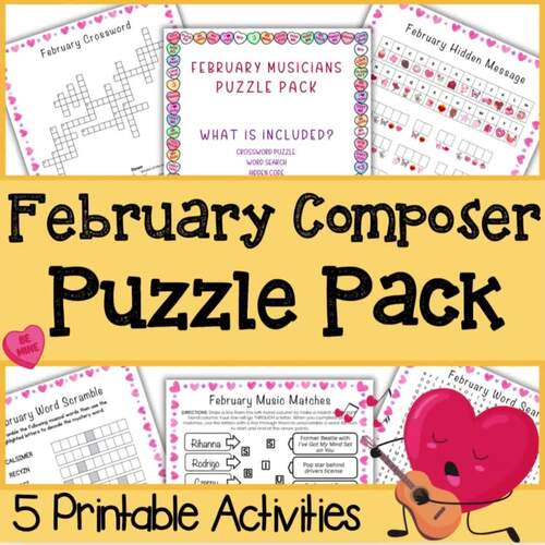 February Composer of the Month Music Puzzle Bundle, Middle School Code ...