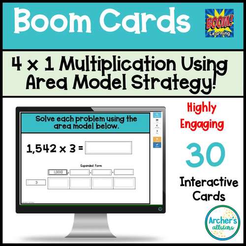 30 Area Model 4 x 1 Multiplication Digital Boom Task Cards | TPT
