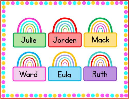 Printable Rainbow Theme Student Name Tags, Name Signs, Classroom Labels