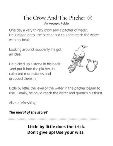 The Crow And The Pitcher. Aesop Fable. Reading. Reflection. Video. ELA ...