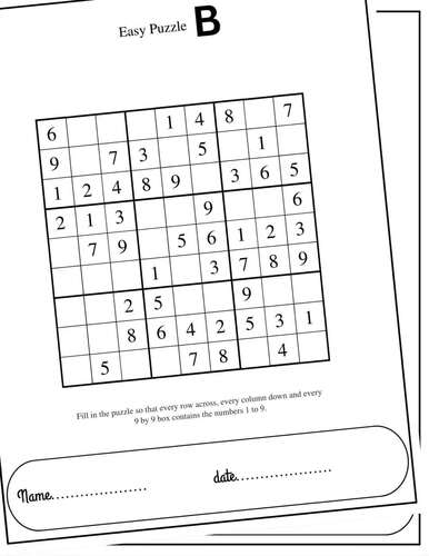 Sudoku Puzzles Easy 9x9 for beginners and kids by abkheclasscraft