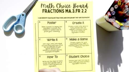 Florida B.E.S.T 3rd Grade Math Choice Board Center Enrichment Fractions