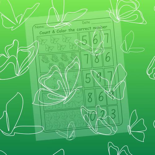 Spring Math Activities | Butterfly Count and Color Numbers 6–10 Worksheets