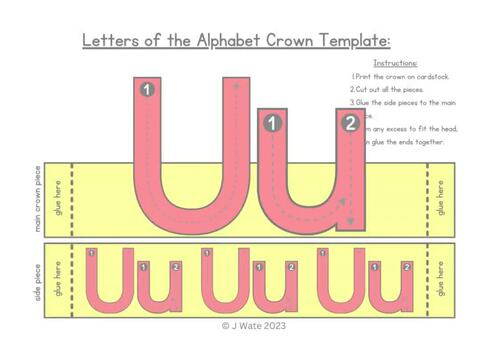 Letter Uu Crown Craft Activities for Beginning Sounds: Alphabet Worksheets