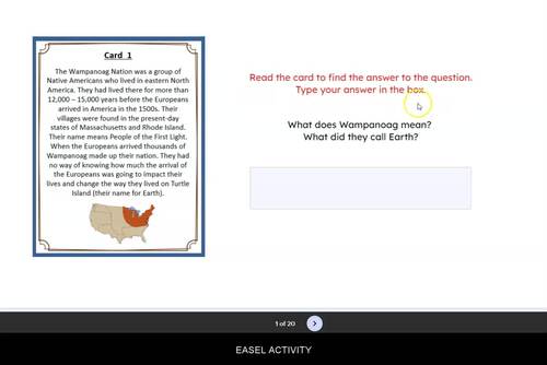 Native Americans Wampanoag Activity Scavenger Hunt with Easel Option