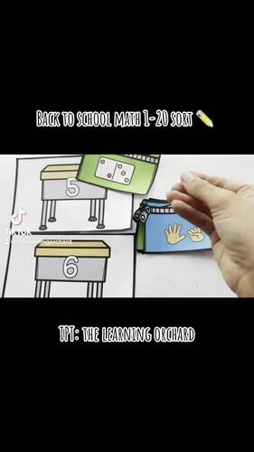 Back to School Pencil Bag to Desk Counting One to Twenty Sort Math Center