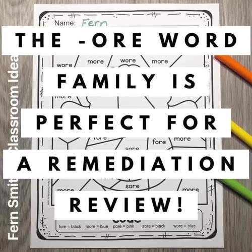 The -ore Word Family Color By Code For Remediation | TPT