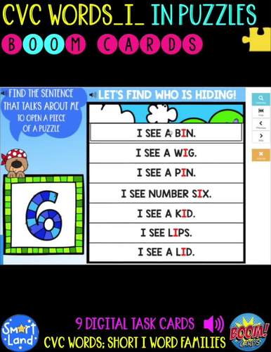 CVC words_short I_in PUZZLES| Boom Cards™ by Smart Land Printables