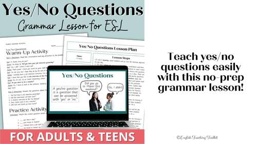 Yes No Questions - ESL English Grammar Lesson Plan Worksheets & Activities