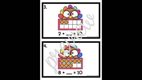 Thanksgiving Math Make a Ten to Add Task Cards with Turkey Ten Frames
