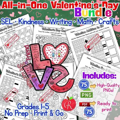 Valentine’s Day Kindness SEL Craft Writing Math Activities Bundle ...