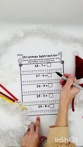 Christmas Subtraction with a Number Line Worksheets Kindergarten 1st Grade