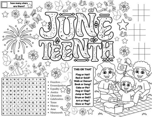 Juneteenth Coloring Placemats Printable | Black History Kids Activities ...