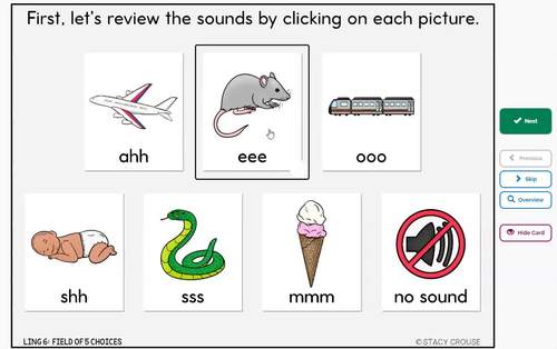 Ling 6 Sounds Discrimination Daily Listening Check BOOM CARDS™ Field of 5