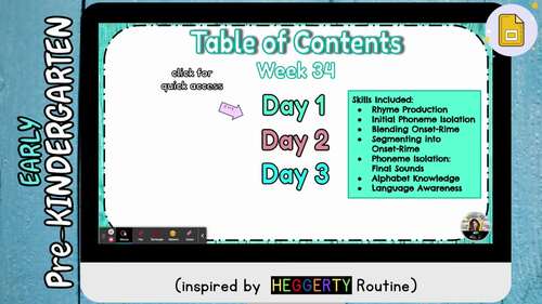 Phonological Awareness Heggerty inspired Weeks 33-35 (Pre-k) Teal Book