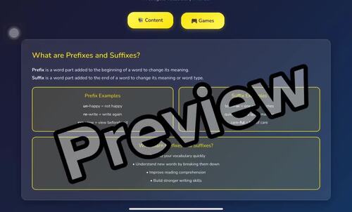 Prefix Suffix Learning Adventure – Interactive Website with Lessons & Games