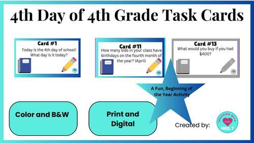 Beginning of the Year-4th Day of 4th Grade Task Cards | TPT