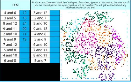 Least Common Multiple 6th Grade Math Pixel Art Digital Activity LCM