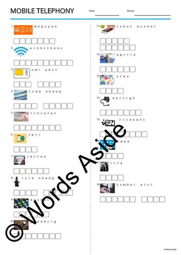 Vocabulary Worksheets Cards Crossword Word Search Anagram MOBILE by ...