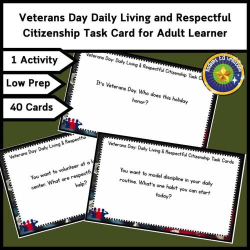 Veterans Day Daily Living and Respectful Citizenship Task Card for ...