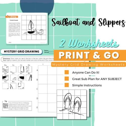 EASY ART ONE- DAY ACTIVITY SUB PLAN/WORKSHEET: Mystery Grid Drawing Summer