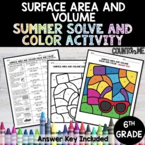 Surface Area and Volume No Prep Solve and Color Activity - Summer Theme