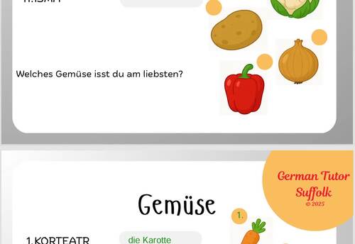 German Vocabulary Vegetables - Deutsch Wortschatz Gemüse - Wortsalat - DaF