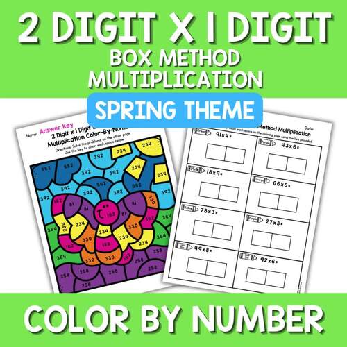 Spring 2 Digit by 1 Digit Multiplication Box Method Color by Number ...