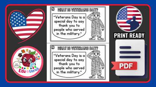 Veterans Day Booklet | Emergent Reader | Interactive Mini Book by EduEnrich