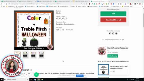 HALLOWEEN Music Color by Treble Notes for use with Google™ Slides