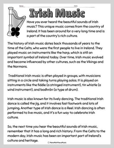 Irish Music Worksheet Set: No-Prep Activity or Sub Plans by Mara ...