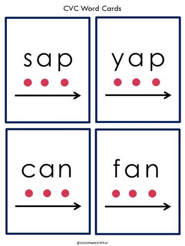 CVC Words Flash Cards, Blending CVC Words, Kindergarten, Short Vowels ...