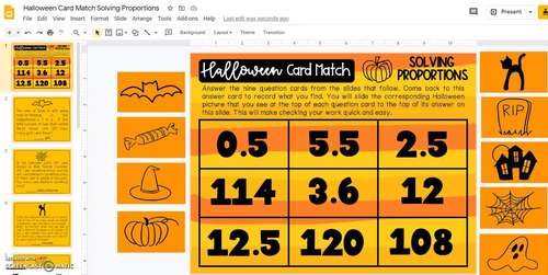 Halloween Solving Proportions Card Match Task Cards | PAPER & DIGITAL