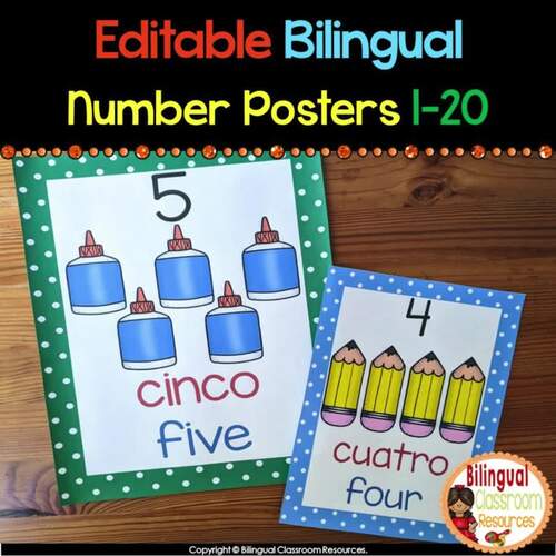 Bilingual Numbers Posters 1-20 | Carteles de números | Editable ...