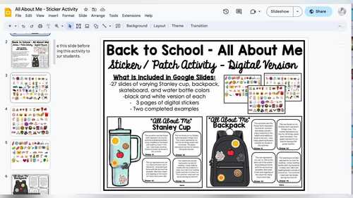 Back-to-School "All About Me" Sticker/Patch Activity (Stanley Cup ...