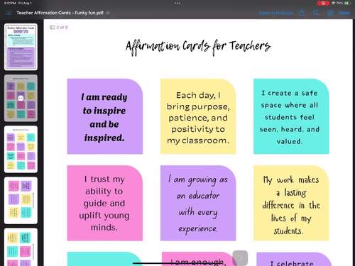 Teacher Affirmation Cards - Back to School Set - 2 Sizes - Funky Fun Colors