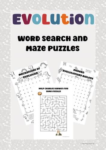 Evolution word search puzzle and maze|NGSS aligned (PDF, Easel, SCORM)