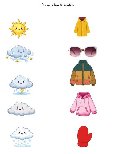 Weather & Clothing Matching Worksheets for Kindergarten | No Prep ...