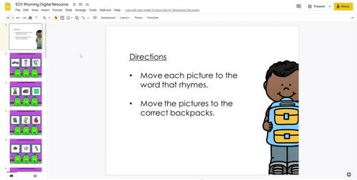 Word Family Matching - End of Year Digital Activity | Distance Learning
