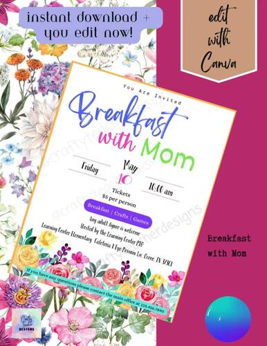 EDITABLE-Breakfast with Mom, Social Media, Digital Download, PTO Fundraiser