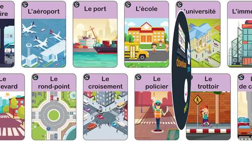 LA VILLE, FRENCH "Town" Vocabulary flashcards, (9x6cm). 50 Flashcards.