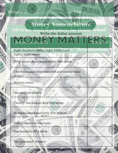 MONEY MATTERS- 5th Grade Middle School Math Worksheets by Scholastic ...