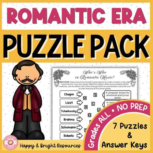 ROMANTIC ERA Music Puzzle Pack | Middle School Music History Activity ...