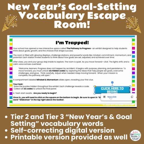 Vocabulary Game |New Year Goal Setting Escape Room |Digital & Print ...
