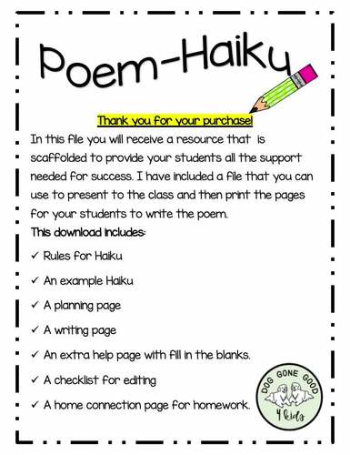 Poetry Writing Activity- Haiku by DogGoneGood4Kids | TPT