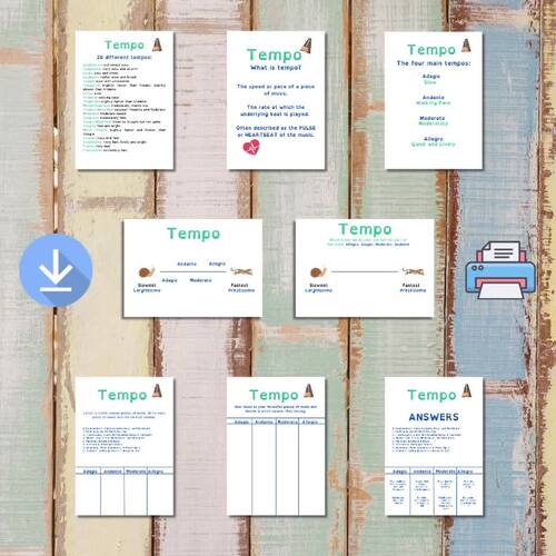 Set of Musical Tempo worksheets and posters for beginners | TPT